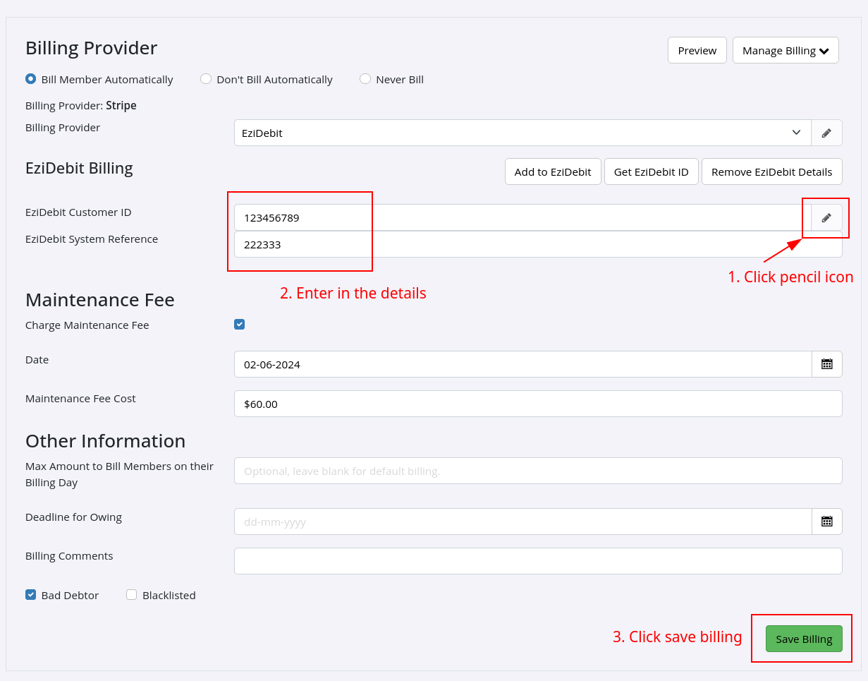 Manual Entry of Billing Tokens